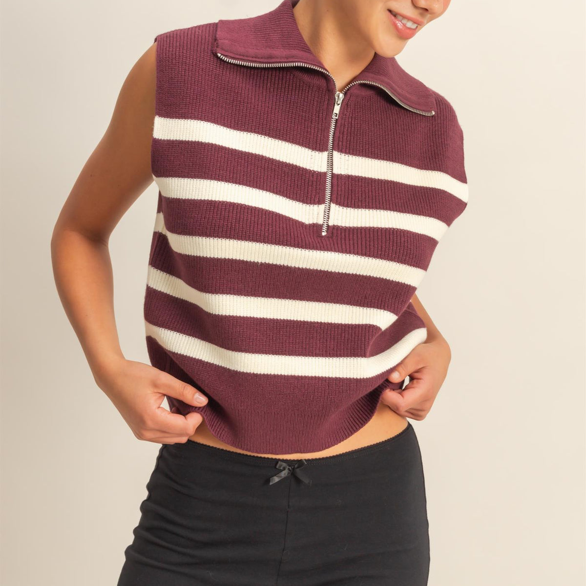 Striped Knit Half Zip Sweater Vest – HYFVE