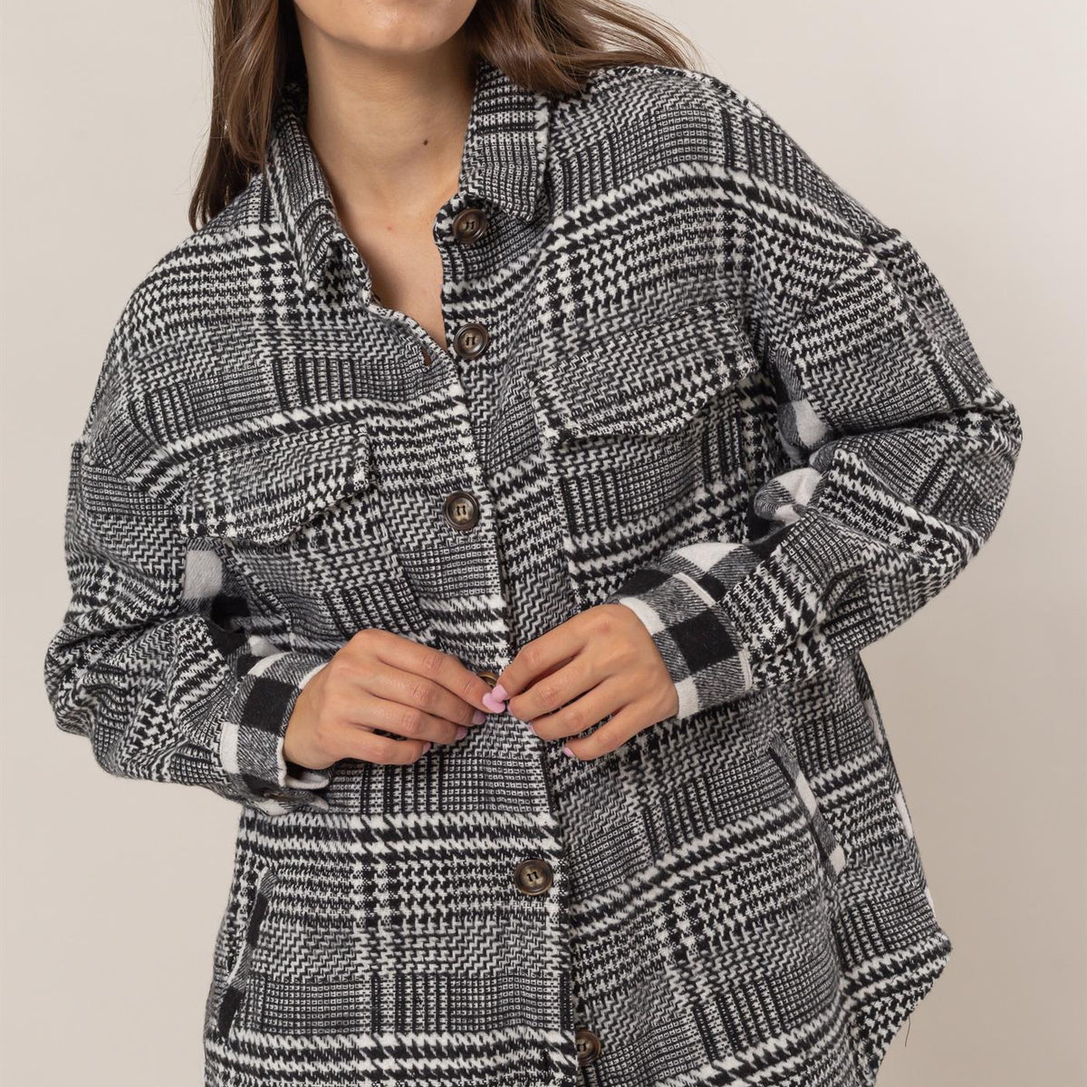 Mixed Pattern Plaid Shacket – HYFVE